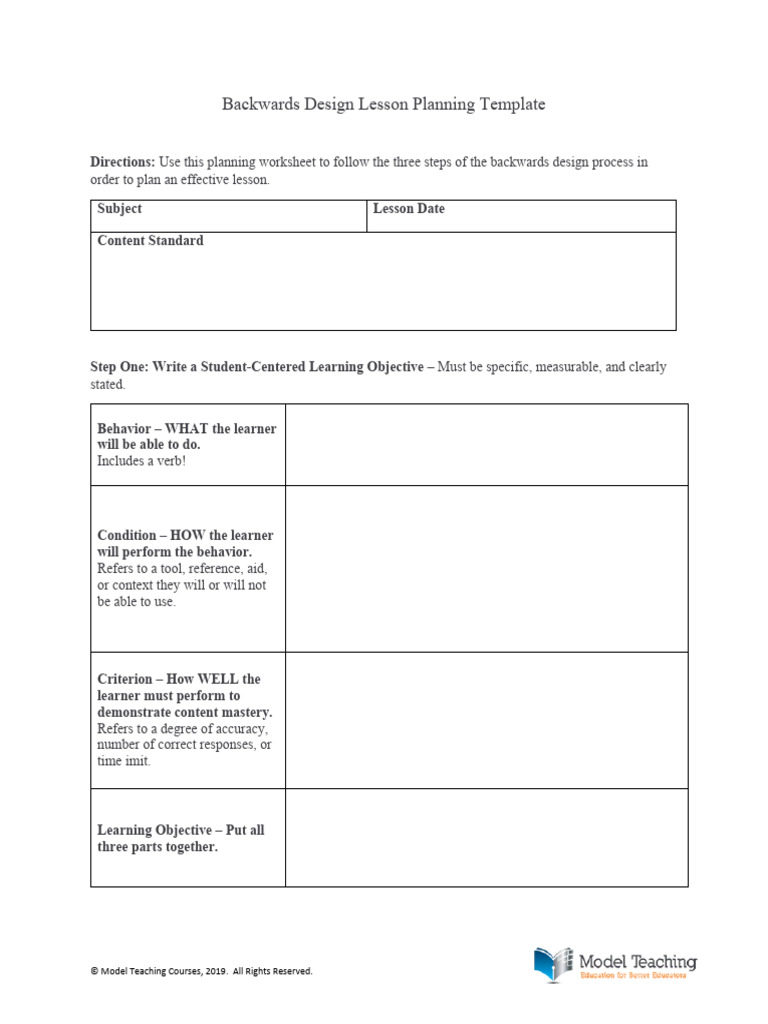 Backwards Design Lesson Planning Template | PDF | Learning ...