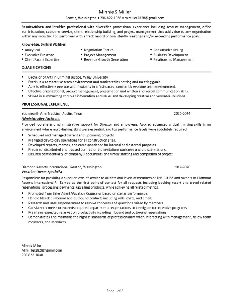 Minnie Miller Resume | Download Free PDF | Project Management | Business