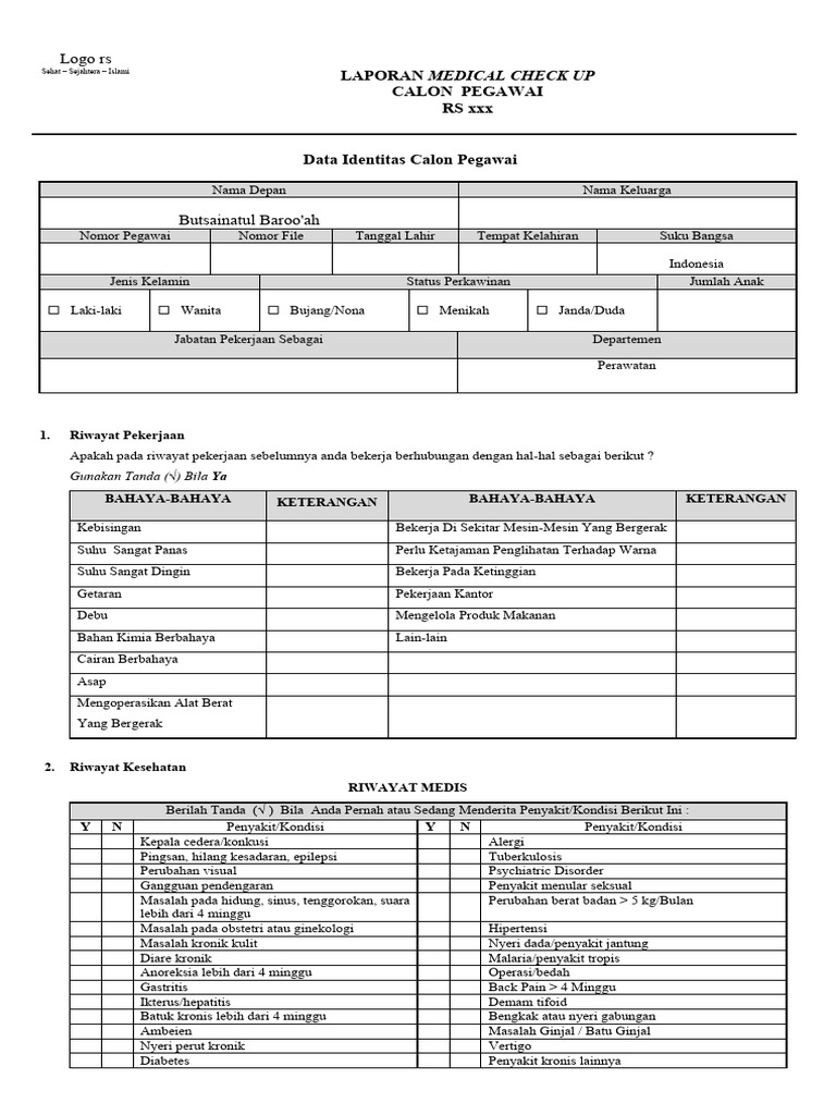 Formulir Medical Check Up Karyawan | PDF