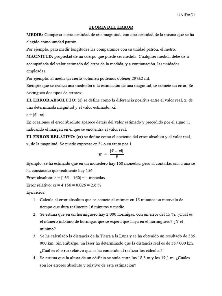Teoría del Error y Ejercicios | PDF | Medición | Cantidad