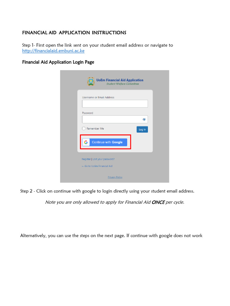 Financial Aid Application Instructions | PDF | Login | Password