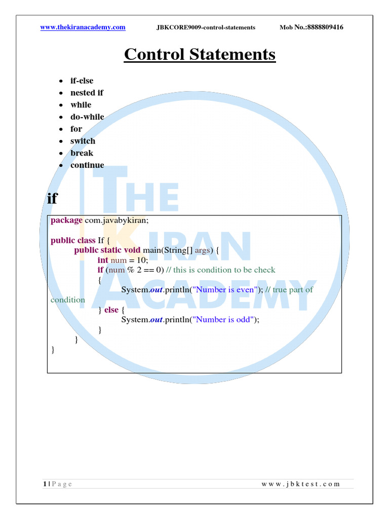 JBKCORE9009 Control Statements | PDF | Computer Programming | Software Engineering