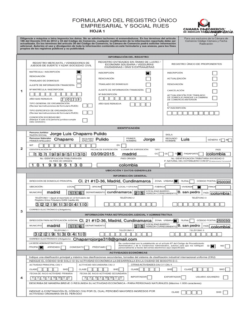 Formulario RUES | PDF