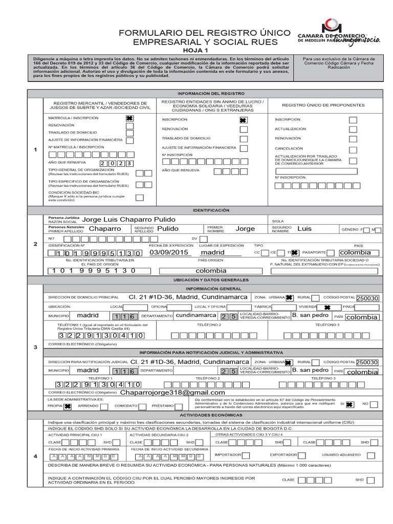 Formulario RUES | PDF