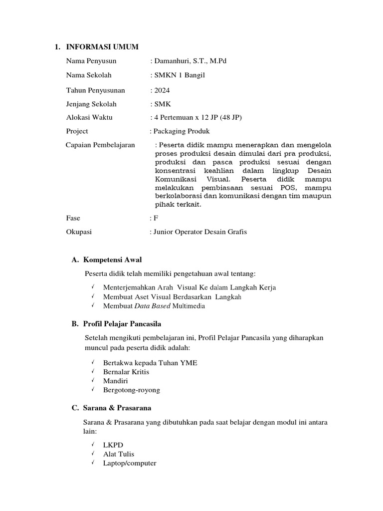 Modul Ajar Tefa Membuat Packaging Sebuah Produk | PDF