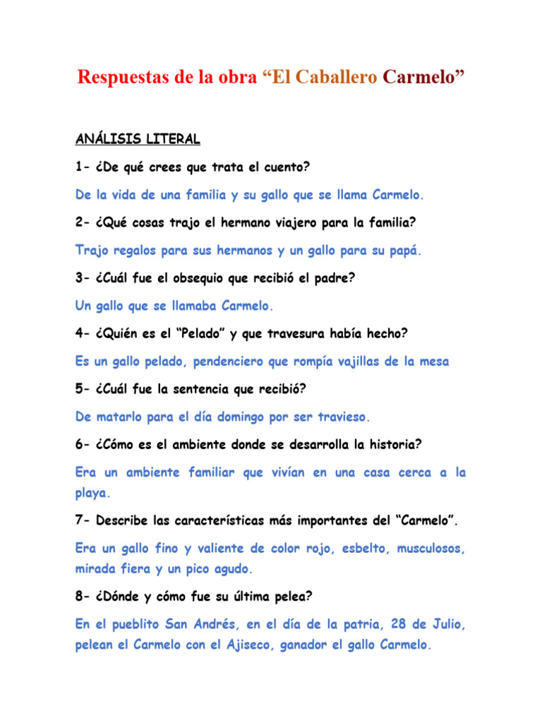 Respuestas de La Hobra El Caballero Carmelo | PDF