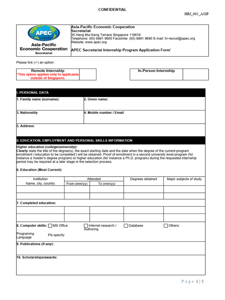 HRF - 001 - Asip Internship Program Application Form - r1 | PDF | Information