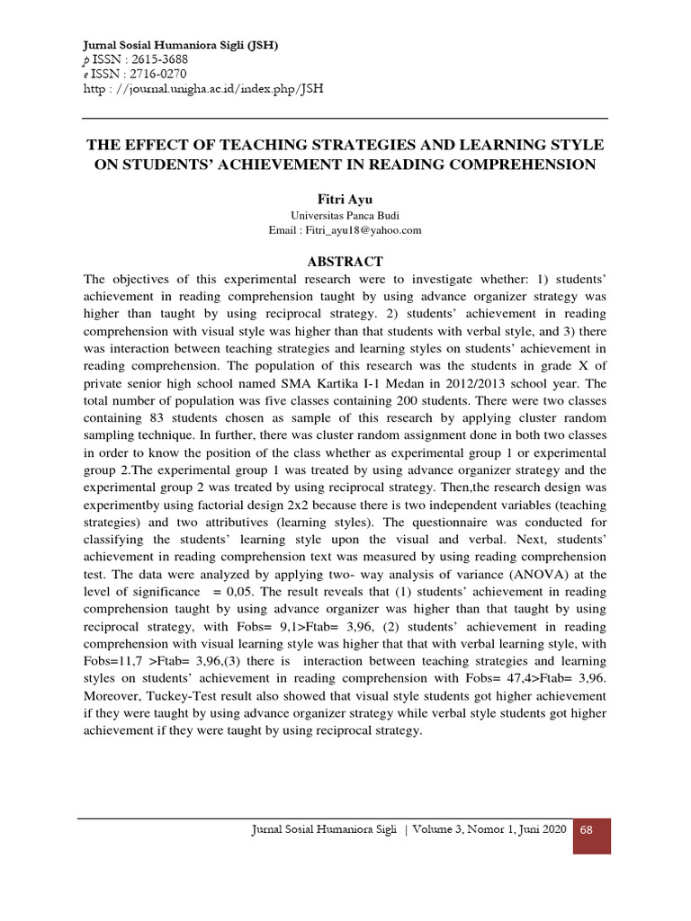 THE EFFECT OF TEACHING STRATEGIES AND LEARNING STYLE ON STUDENTS ... THE EFFECT OF TEACHING STRATEGIES AND LEARNING STYLE ON STUDENTS ...
