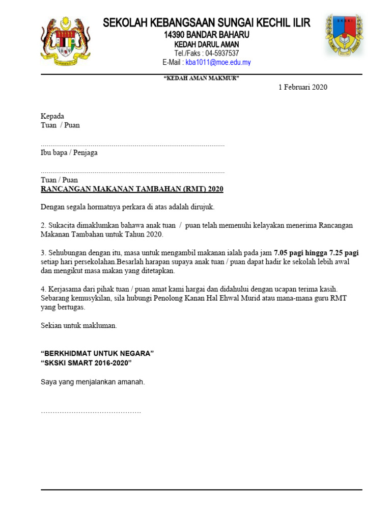 Surat Makluman RMT | PDF