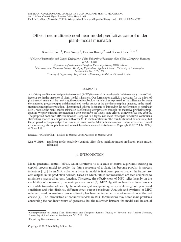 Adaptive Control Signal - 2012 - Tian - Offset Free Multistep Nonlinear Model Predictive Control ...