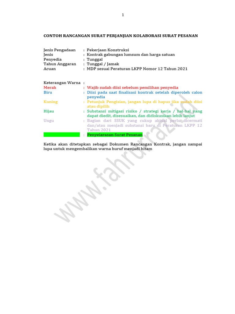 Contoh Rancangan Surat Perjanjian - PK - Kolaborasi SP | PDF