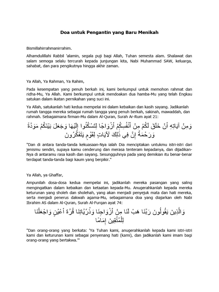 Doa untuk Pengantin yang Baru Menikah | PDF