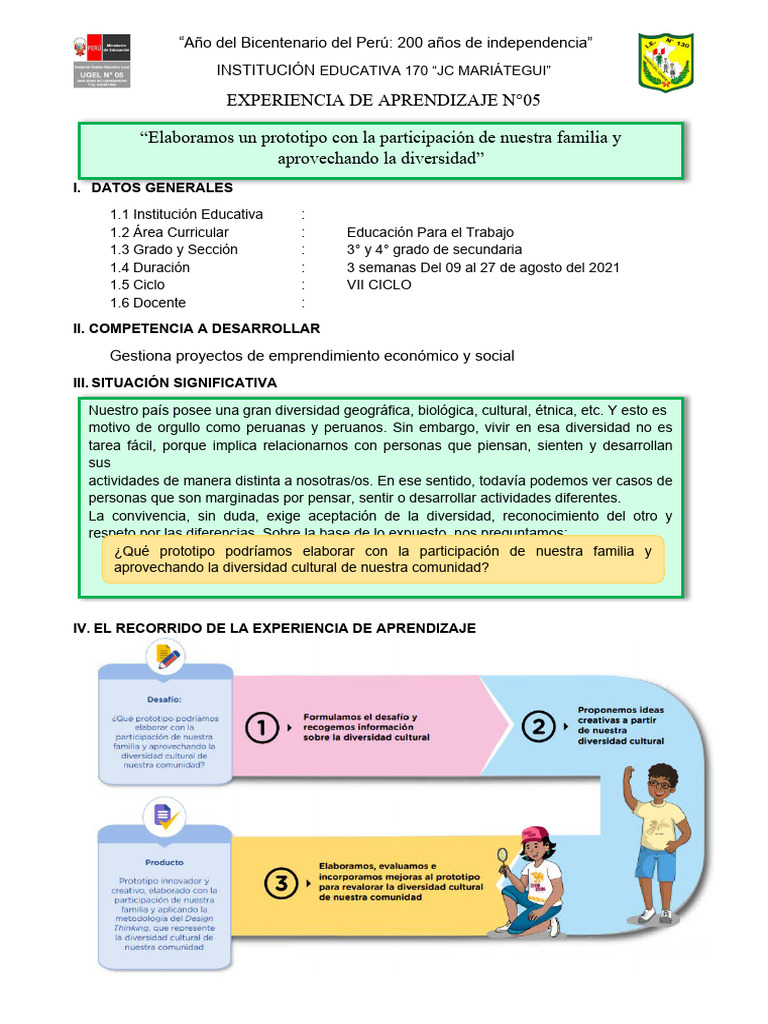 EXPERIENCIA DE APRENDIZAJE V EPT 3° y 4°grado | PDF | Aprendizaje | Iniciativa empresarial