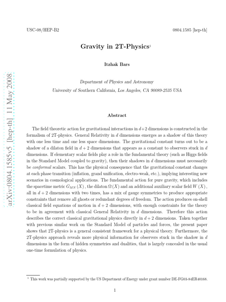 Gravity in 2T-Physics Framework | PDF | Gauge Theory | General Relativity