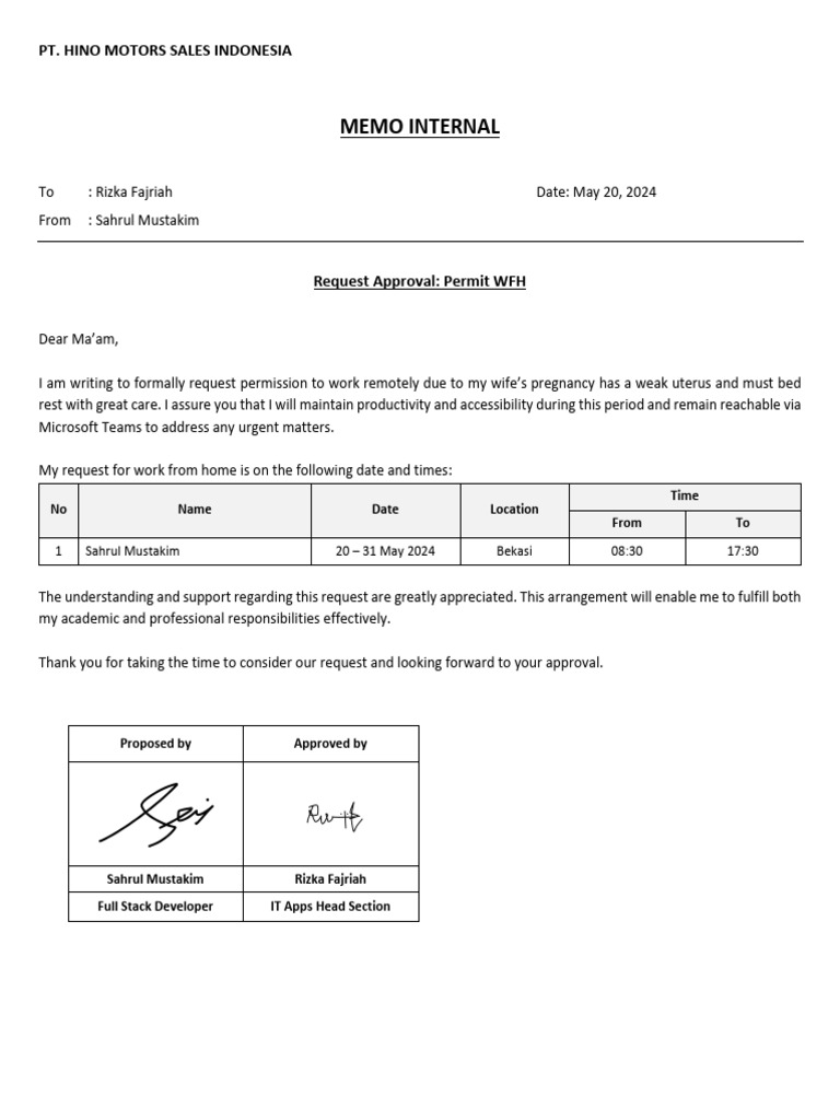 Internal Memo Approval Sahrul Signed | PDF