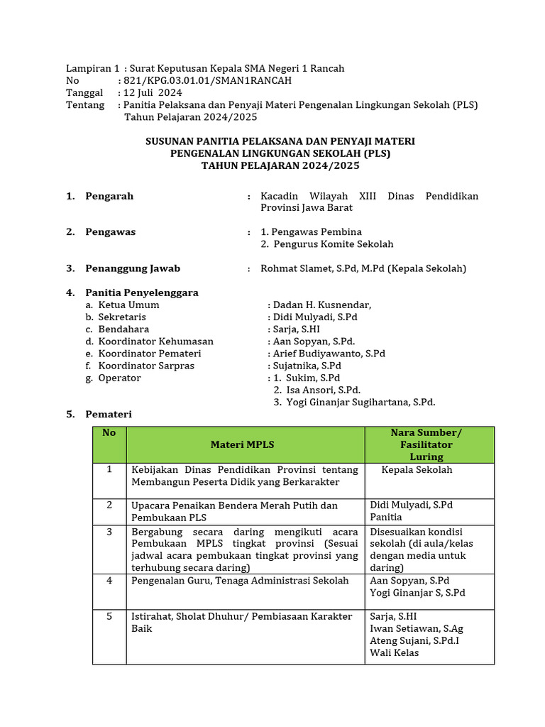 SUSUNAN PANITIA PLS 2024 | PDF