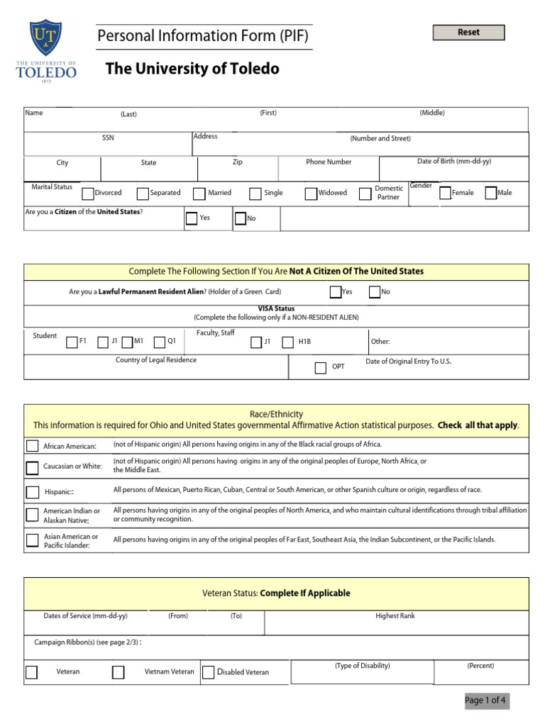 University Personal Information Form | PDF | Race And Ethnicity In The ...