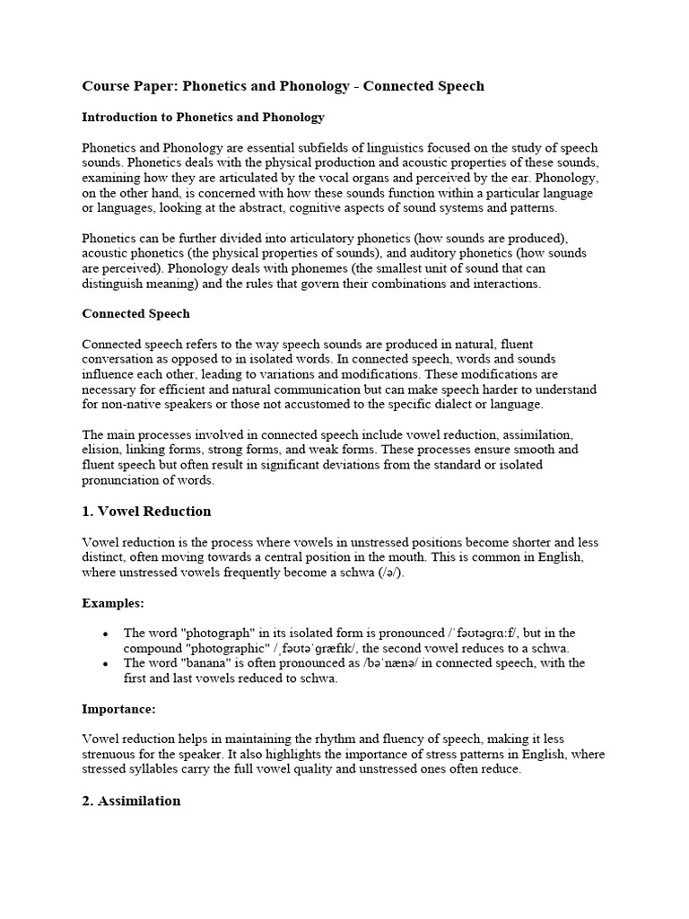 PhoneticsCourse Paper Phonetics and Phonology - Connected Speech | PDF ...