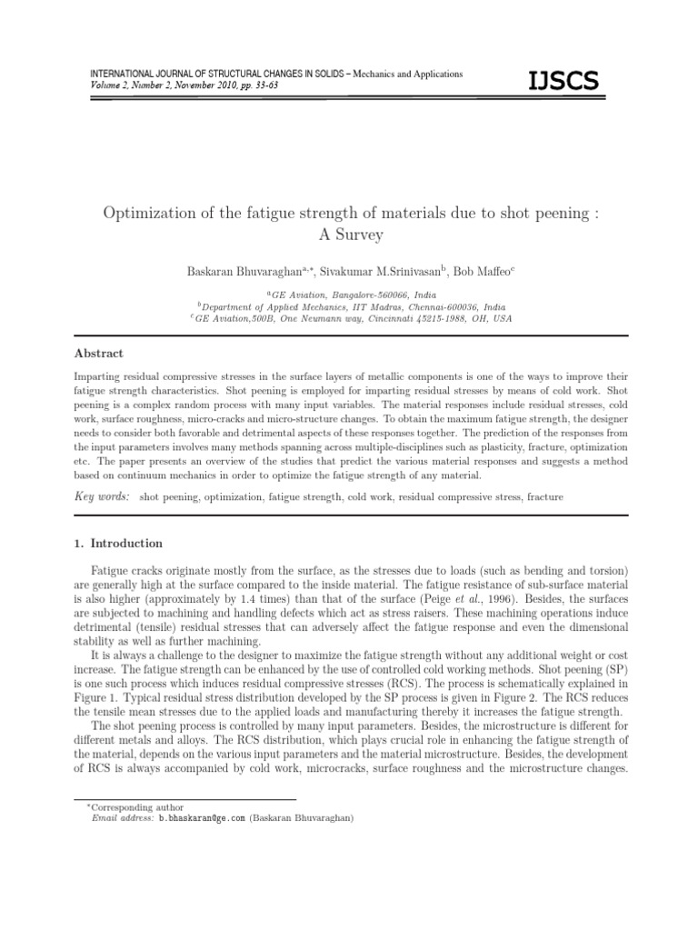 Optimization Of The Fatigue Strength Of Materials Due To Shot Peening A Survey Pdf