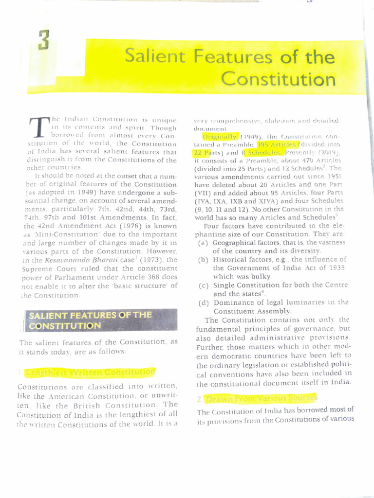 Salient Features of Indian Constitution | PDF | Constitution ...