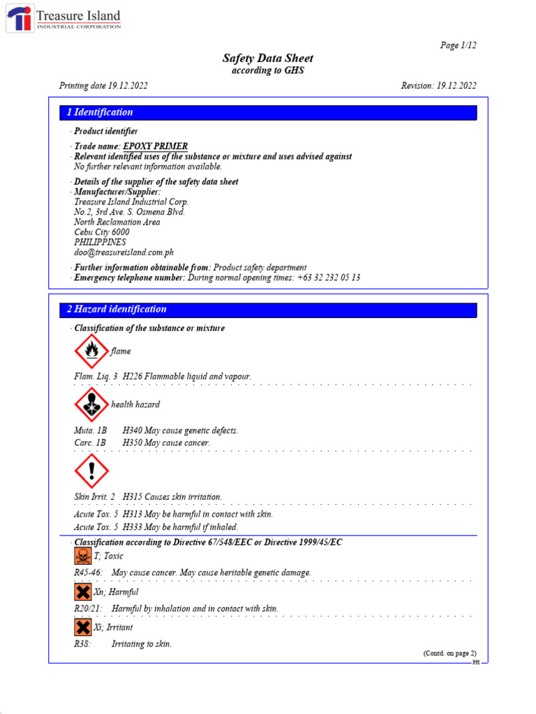 Epoxy Primer | PDF | Toxicity | Dangerous Goods