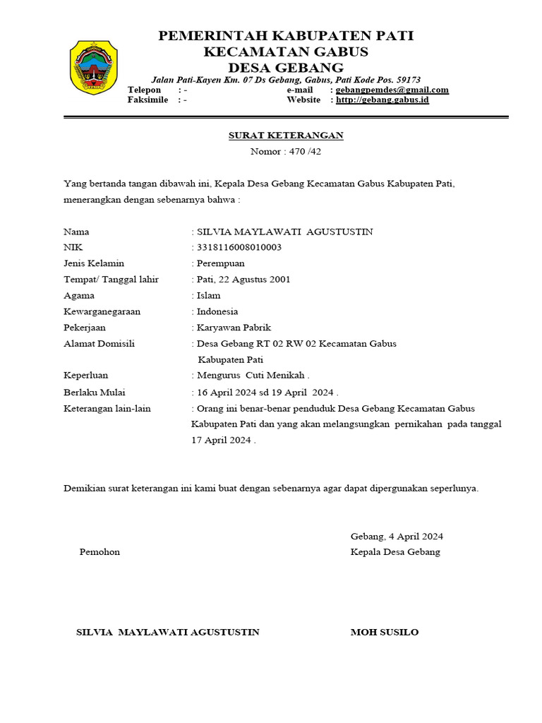 Surat Keterangan Desa Baru 28072023 | PDF