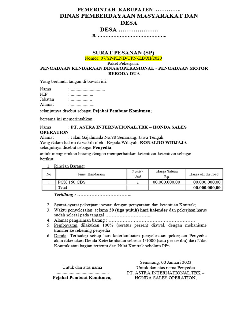 1 - Contoh Surat Pesanan Desa | PDF