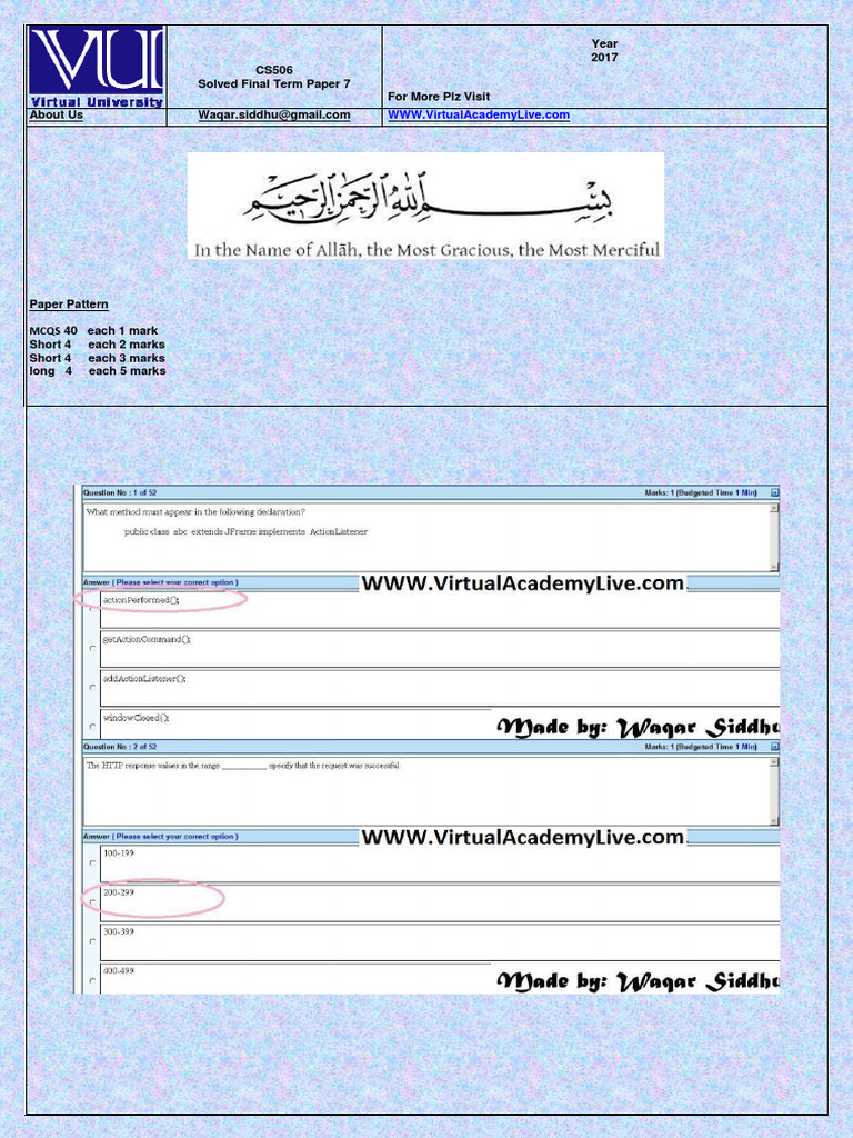 CS506 Solved Final Term 2017 | PDF