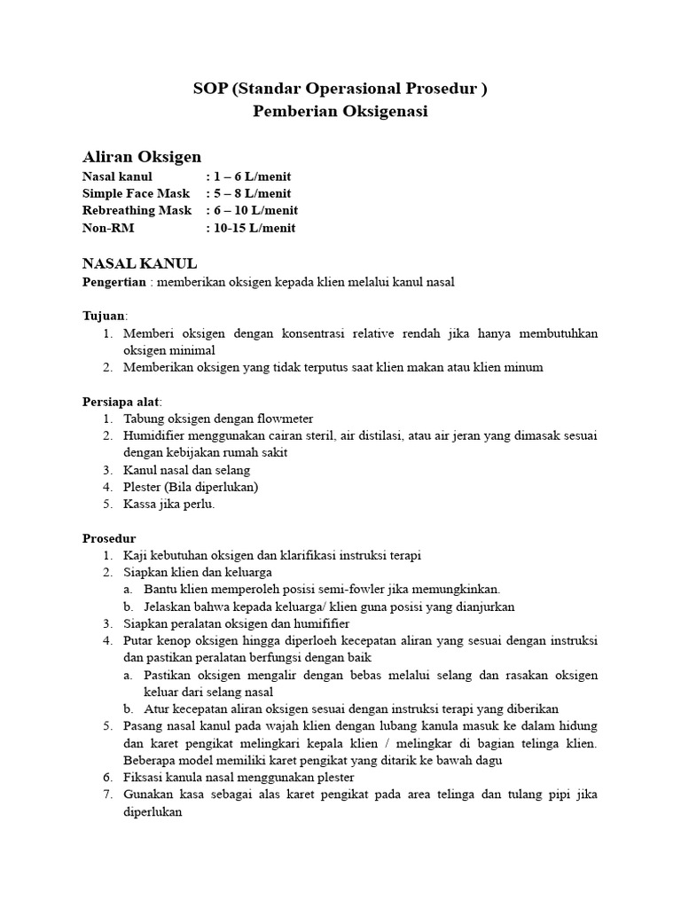 Sop Oksigenasi | PDF