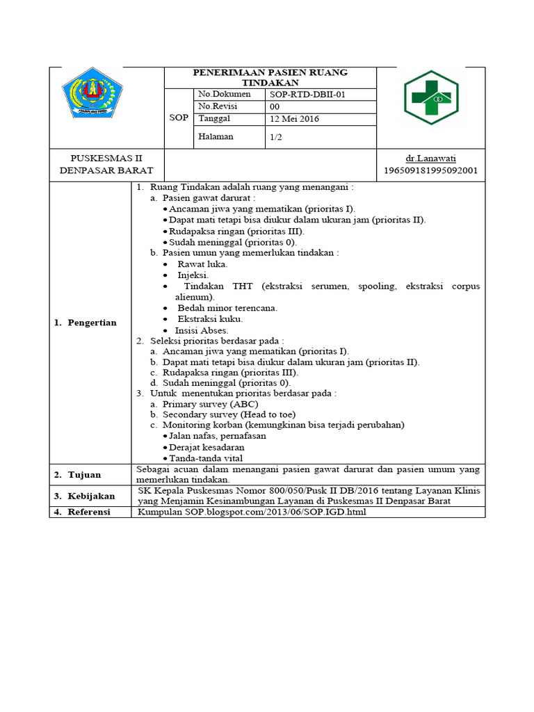 RTD-01-Penerimaan Pasien RTD | PDF