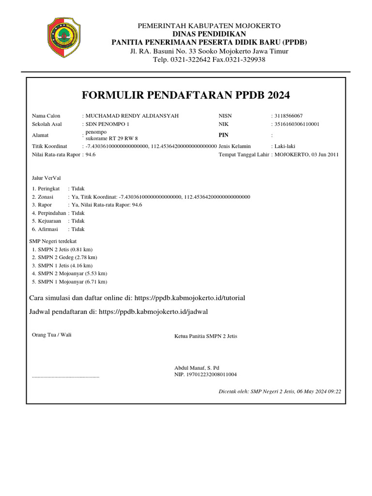 Formulir PPDB | PDF