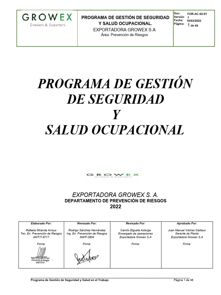 Programa de Prevención-Growex-2022 - 06-04-22 | PDF | Seguridad y salud ...