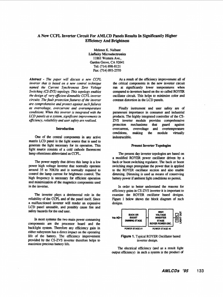 High-Efficiency CCFL Inverter for AMLCDs | PDF | Power Inverter ...