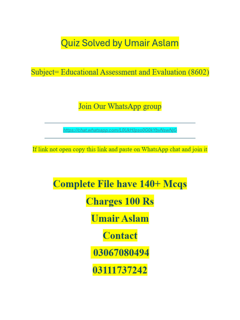 8602 Quiz File Solved by Umair Aslam | PDF | Educational Assessment ... 8602 Quiz File Solved by Umair Aslam | PDF | Educational Assessment ...
