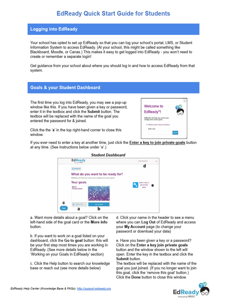 EdReady Student Dashboard Guide | PDF | Button (Computing) | Login