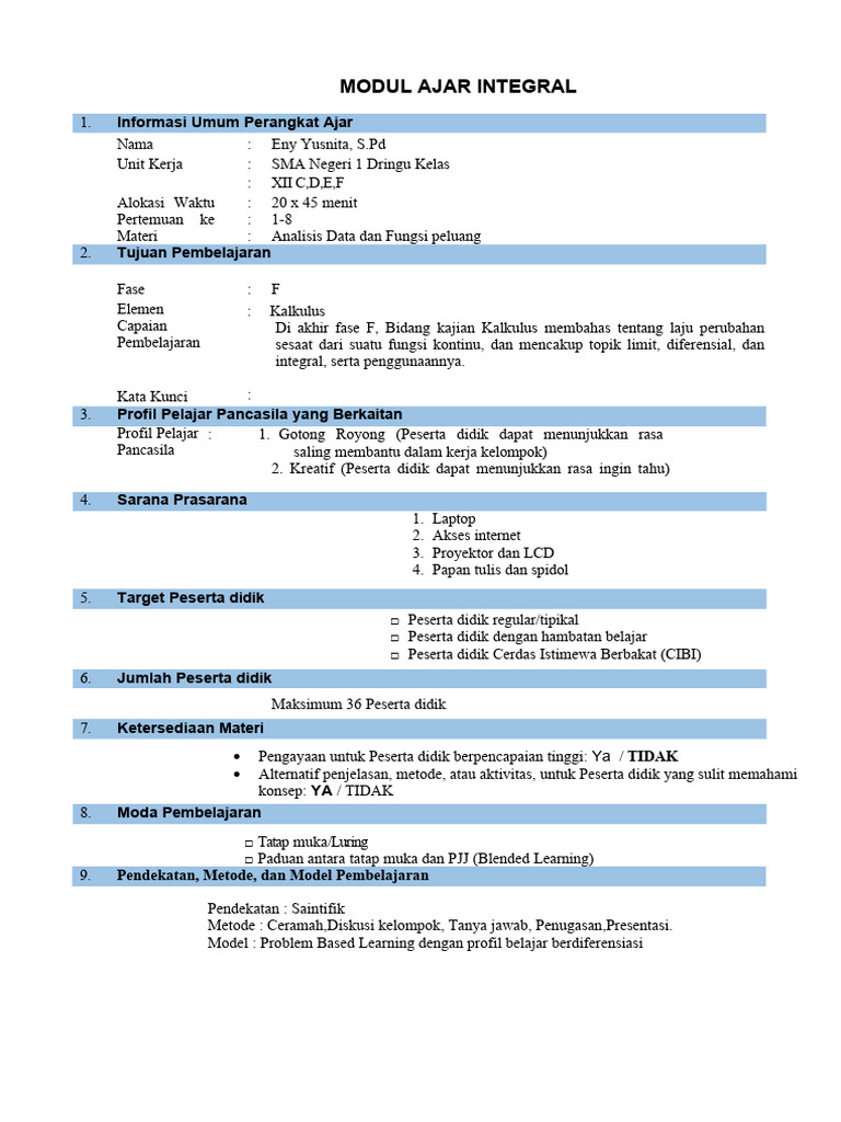 Modul Ajar ENYYUS MAT - TL XII - DISTRIBUSI BINOM | PDF