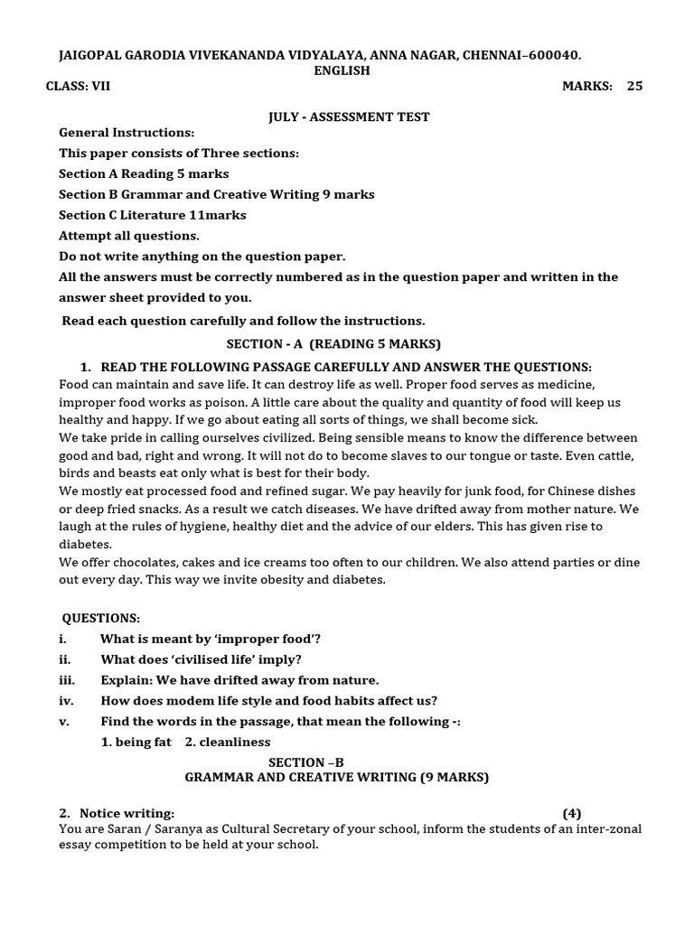 Year 5 English Assessment