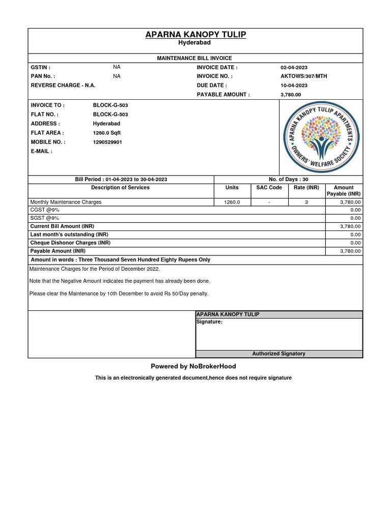 Maintenance bill | PDF | Invoice | Payments