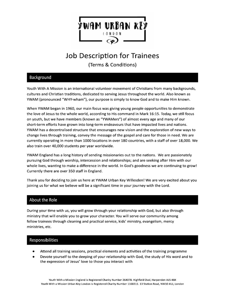 Job Description - TRAINEES 2024 - Willesden | PDF