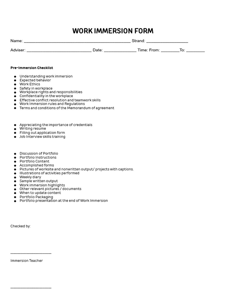 Work Immersion Documentation Guide | PDF