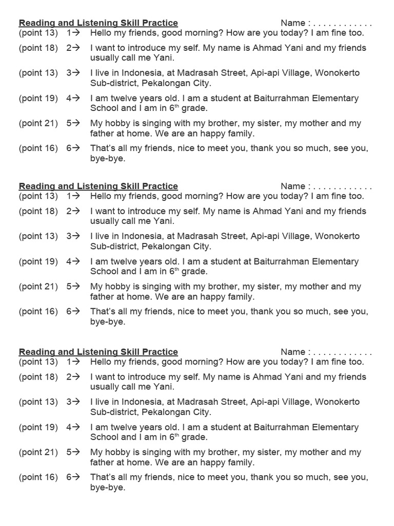 Reading and Listening Skill Practice Name | PDF
