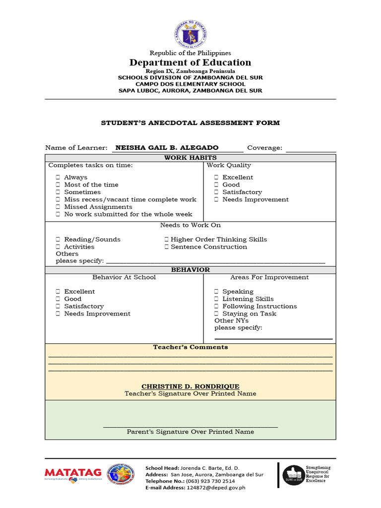 NLC Anecdotal Record - CAMPO DOS | PDF | Education Theory | Pedagogy