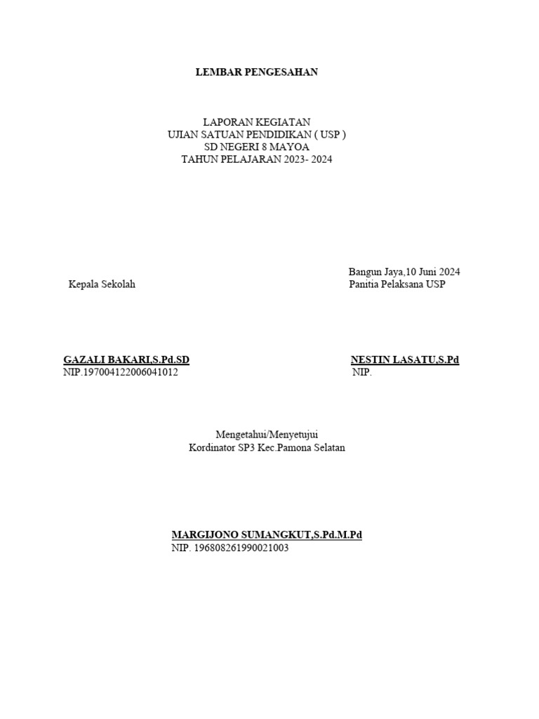 Contoh Lembar Pengesahan Laporan Hasil Ujian | PDF