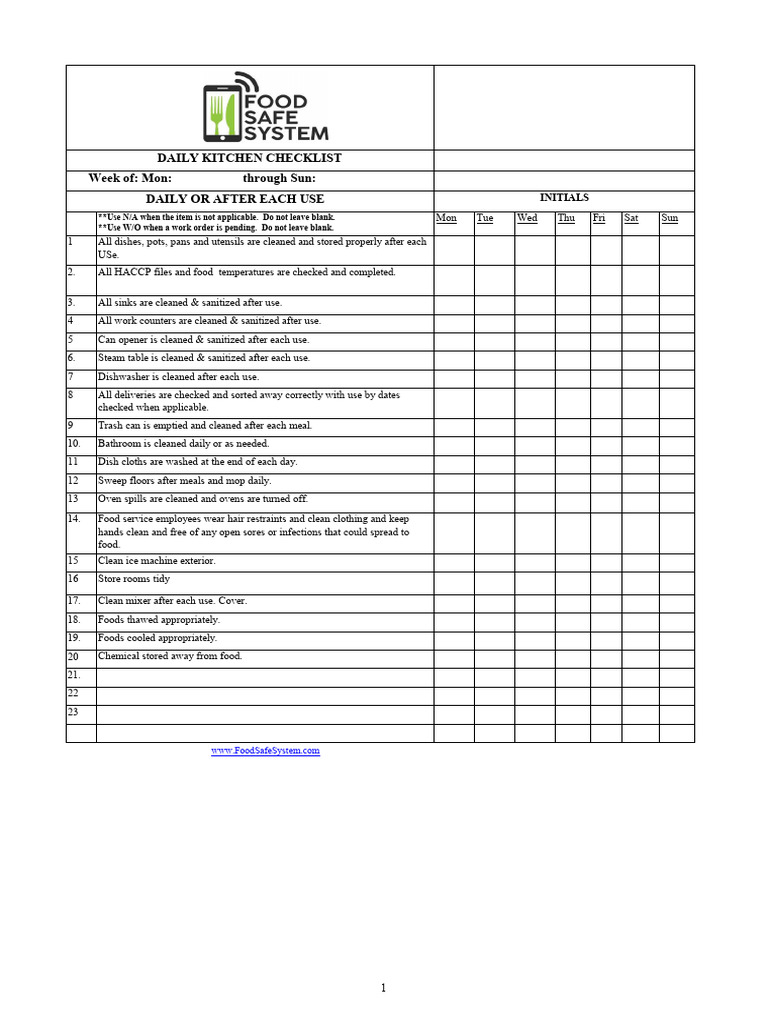 Commercial Kitchen Cleaning Checklist | Download Free PDF | Kitchen ...