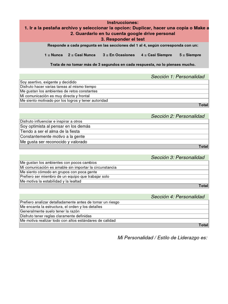 Copia de Test de Personalidad y Dones - CRECE PasoDOS1 | PDF | Biblia