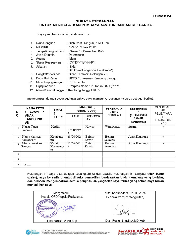 Format Form KP 4 SIMGAJI | PDF