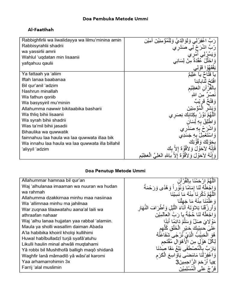 Doa Pembuka Metode Ummi | PDF | Religion & Spirituality
