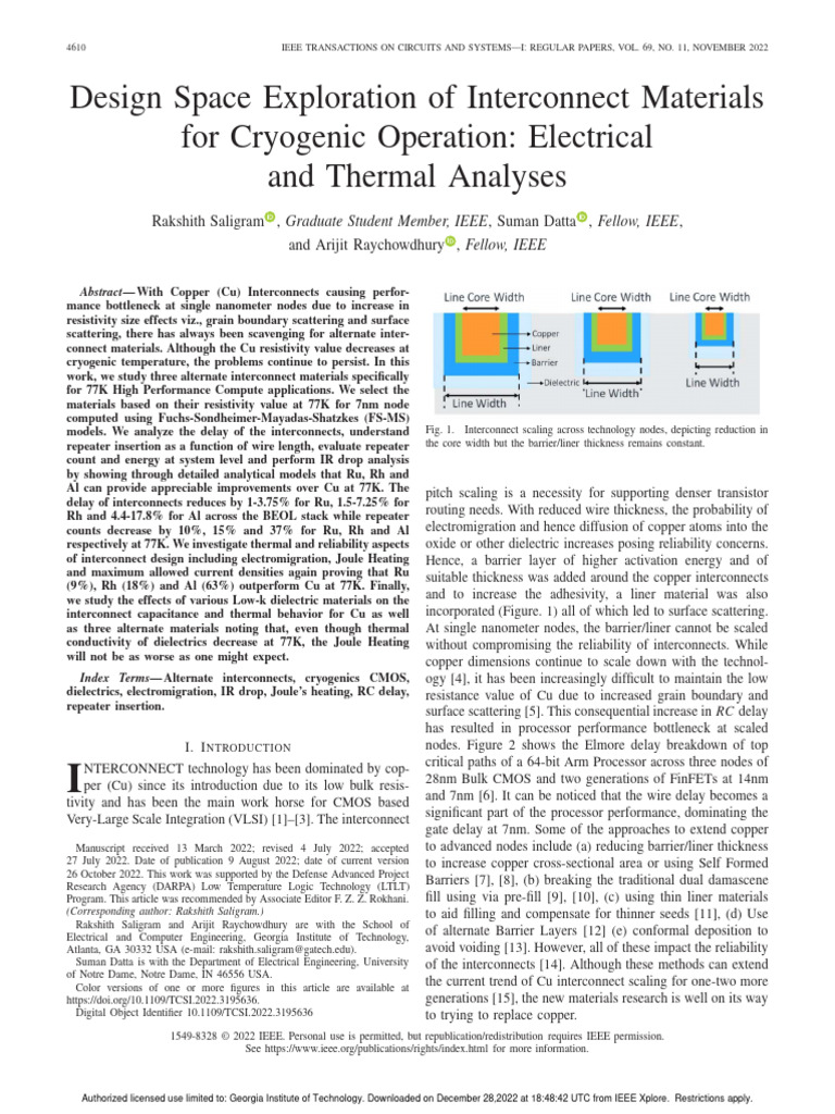 Design Space Exploration of Interconnect Materials For Crygrnic Oprations | PDF | Electrical ...