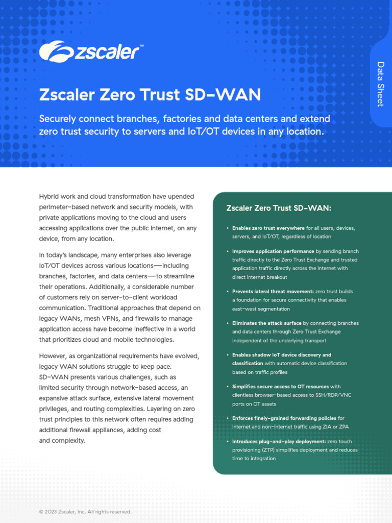 Zscaler Zero Trust SD Wan Datasheet | PDF | Computer Network | Cloud Computing