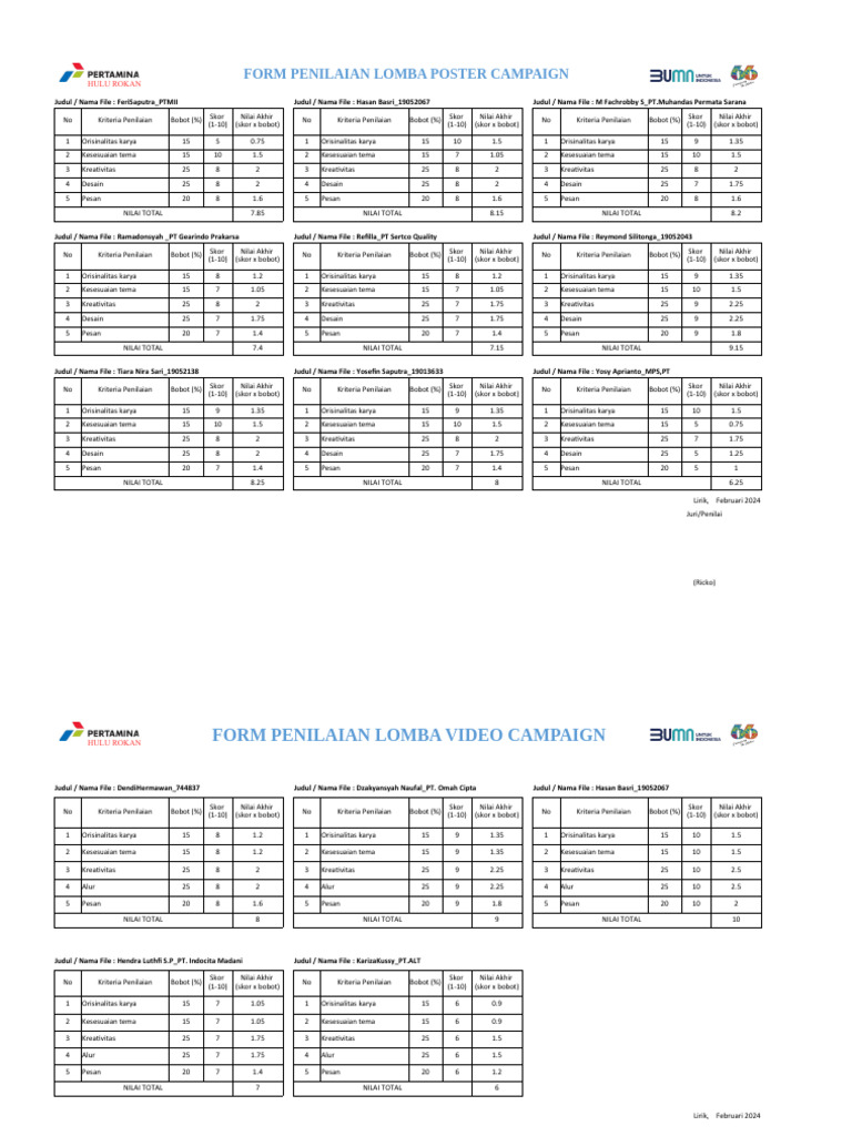 Form Penilaian Lomba Poster & Video Campaign | PDF